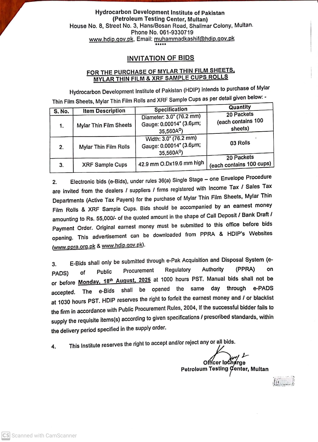 Tender Notices :. Hydrocarbon Development Institute of Pakistan
